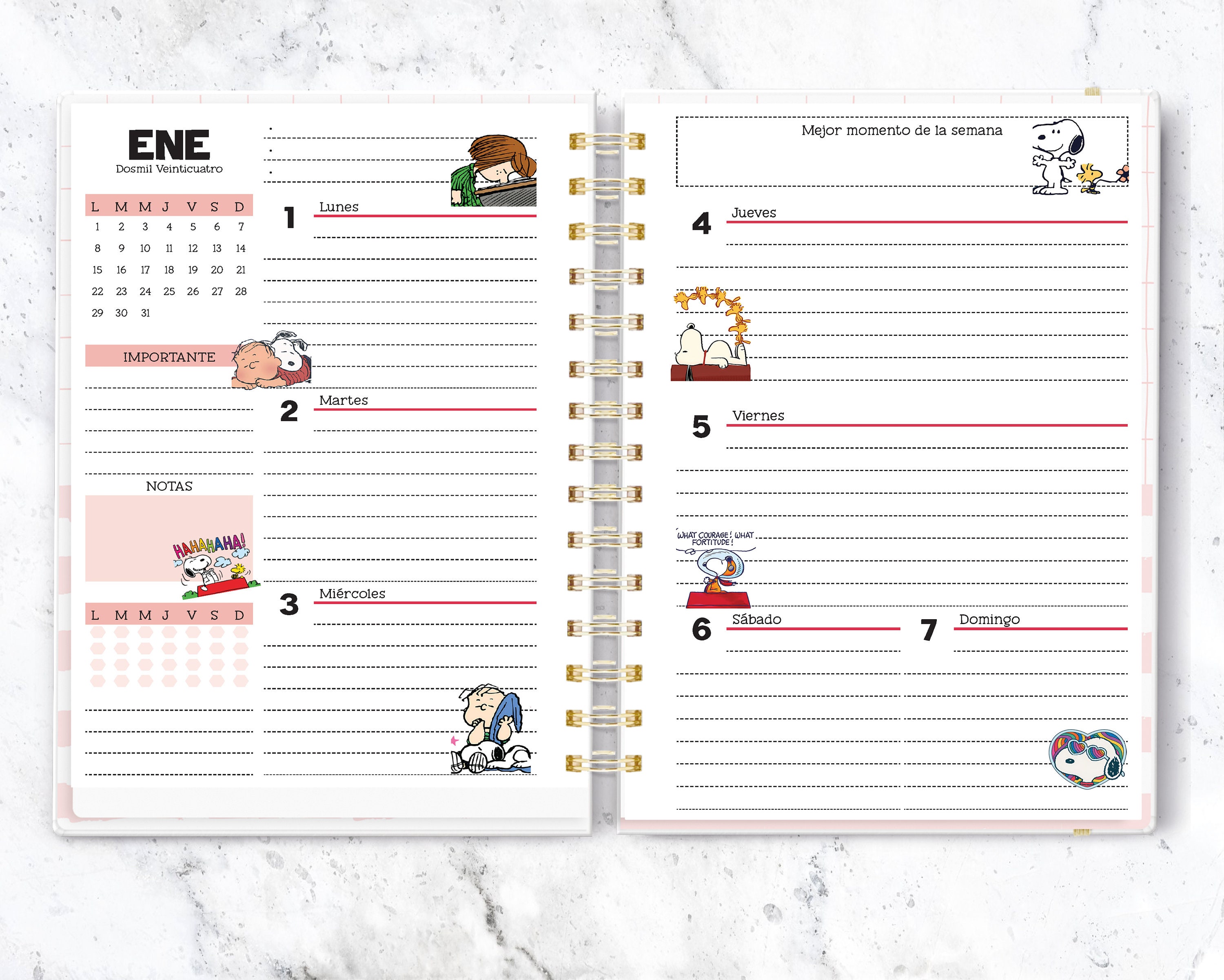 Agenda Imprimible Semanal Peanuts, Snoopy 2024 Media Carta - Etsy España