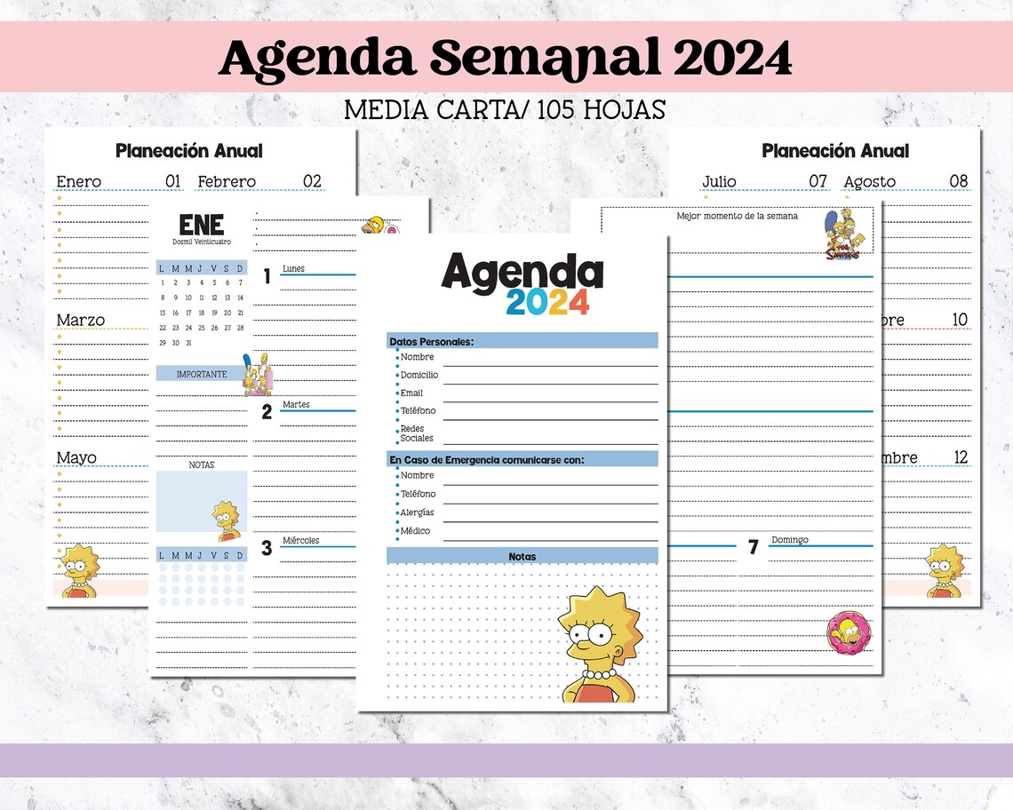 Simpsons Weekly Printable Agenda 2024 Half Letter - Etsy Canada