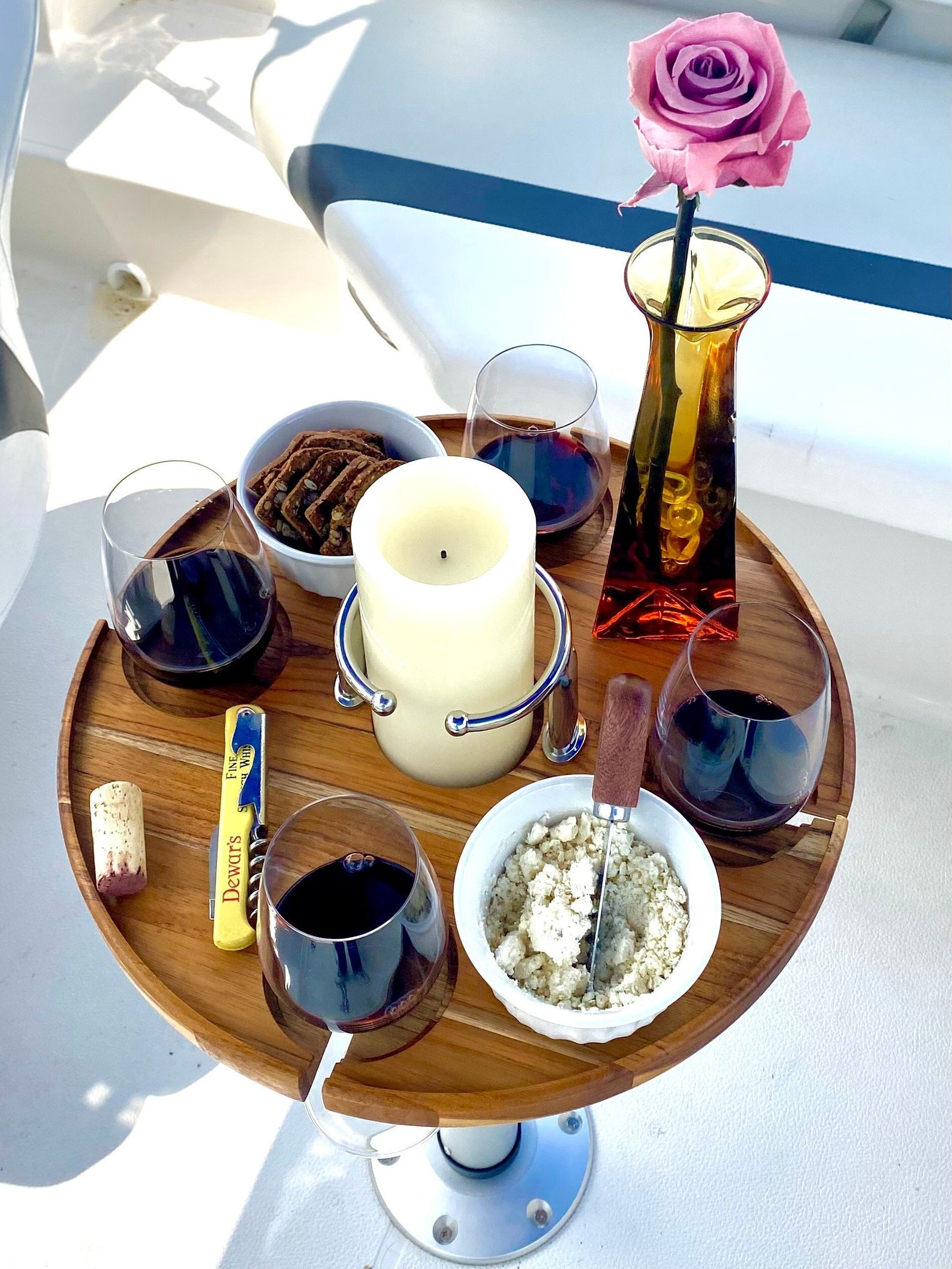 Teak, Round Boat Table Top for Drinks, Beverages and Snacks - Drink ...