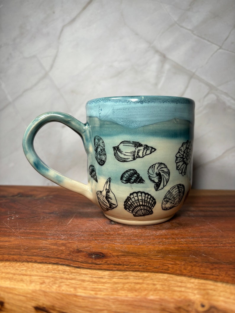 Handmade Ceramic Bubble Coffee Tea Mug:blue Green Teal Aqua White Wave ...