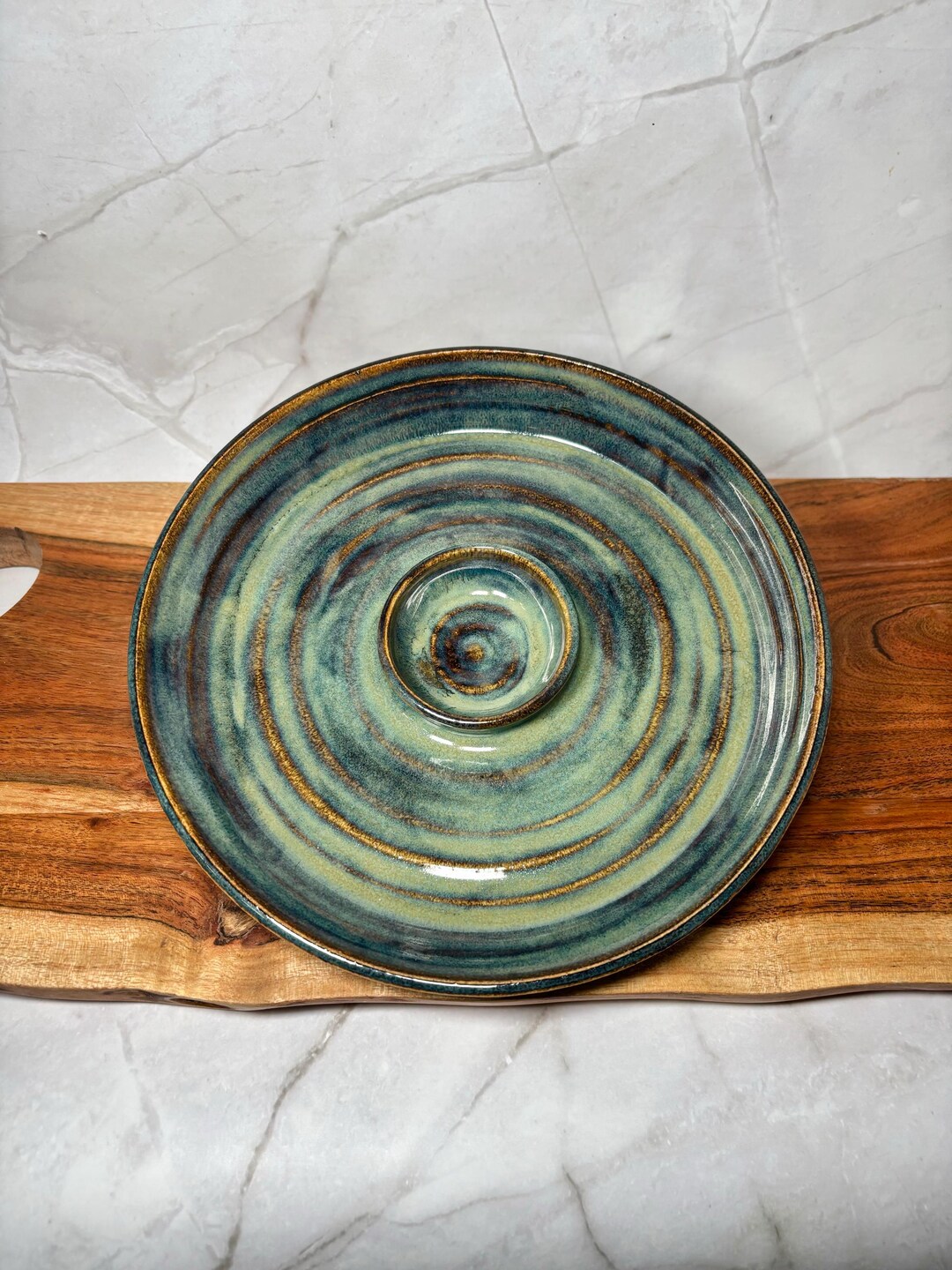Handmade Ceramic Chip and Dip Plate Serving Platter: Teal Aqua Purple ...