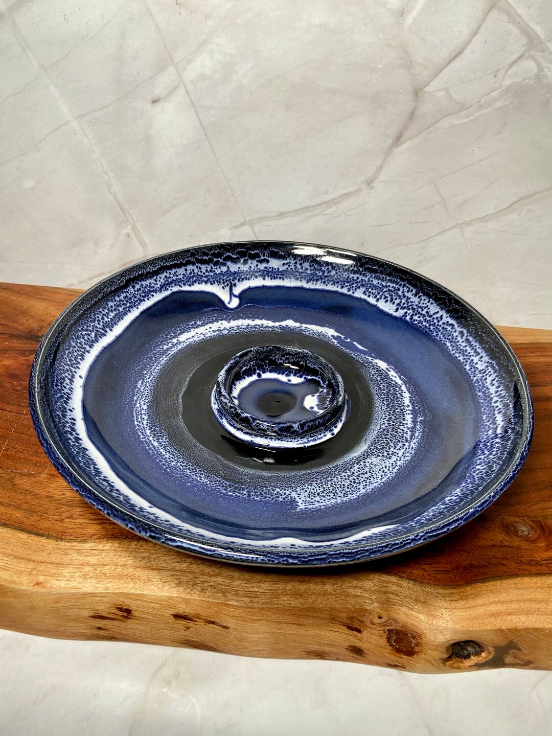 Handmade Ceramic Chip and Dip Plate Serving Platter: Navy Blue Black ...