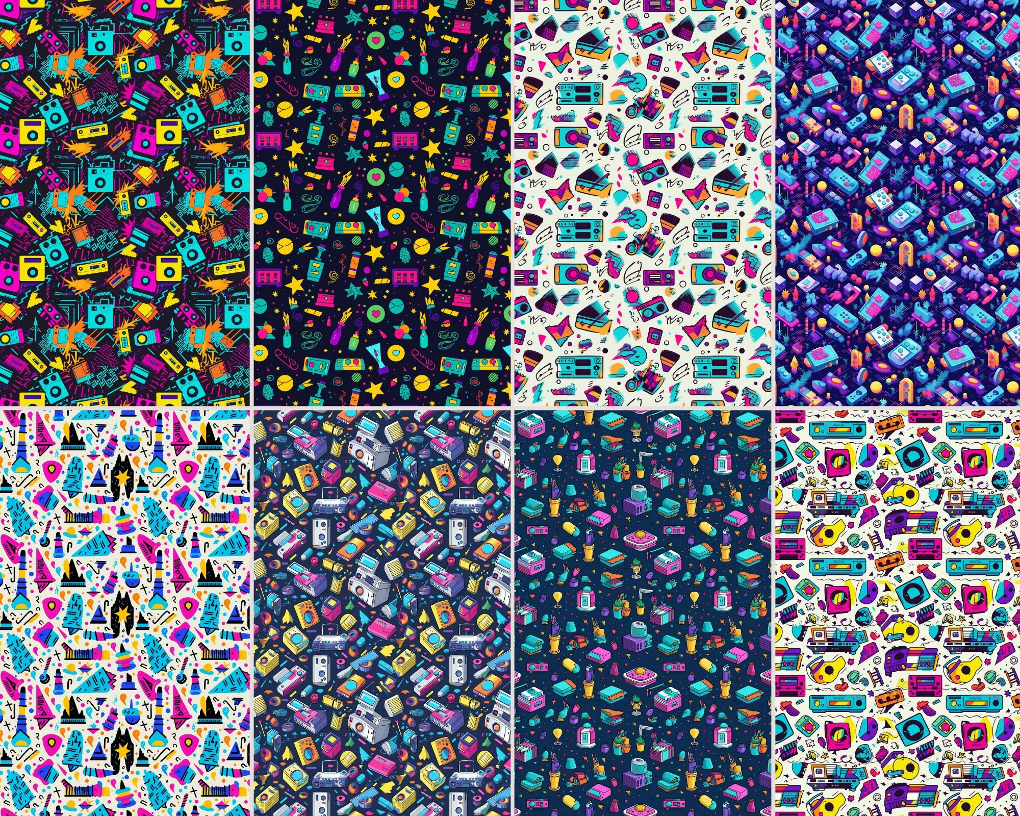Vintage Vibes: 90s Party Theme Seamless Graphics | Digital Seamless ...