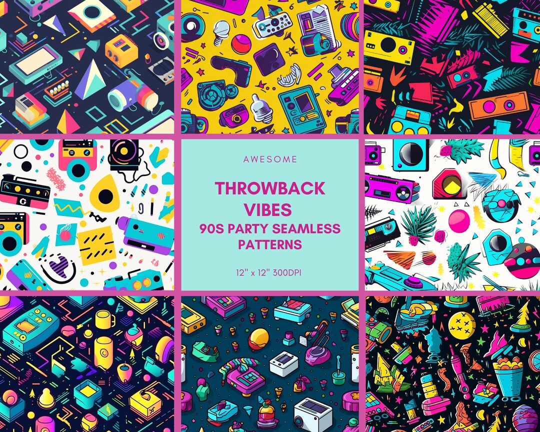Throwback Vibes: 90s Party Seamless Patterns | Digital Seamless Designs ...