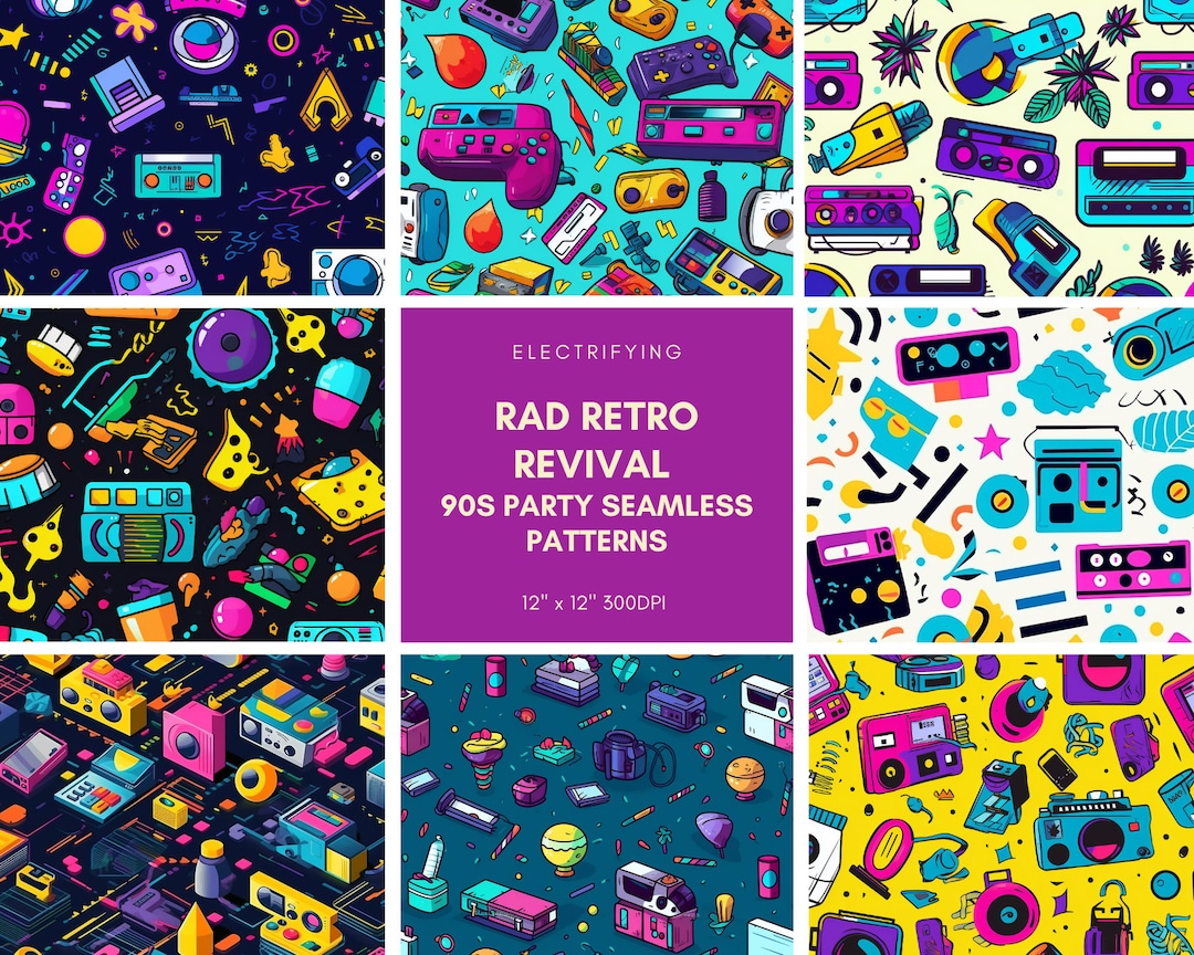 Rad Retro Revival: 90s Party Seamless Patterns | Digital Seamless ...