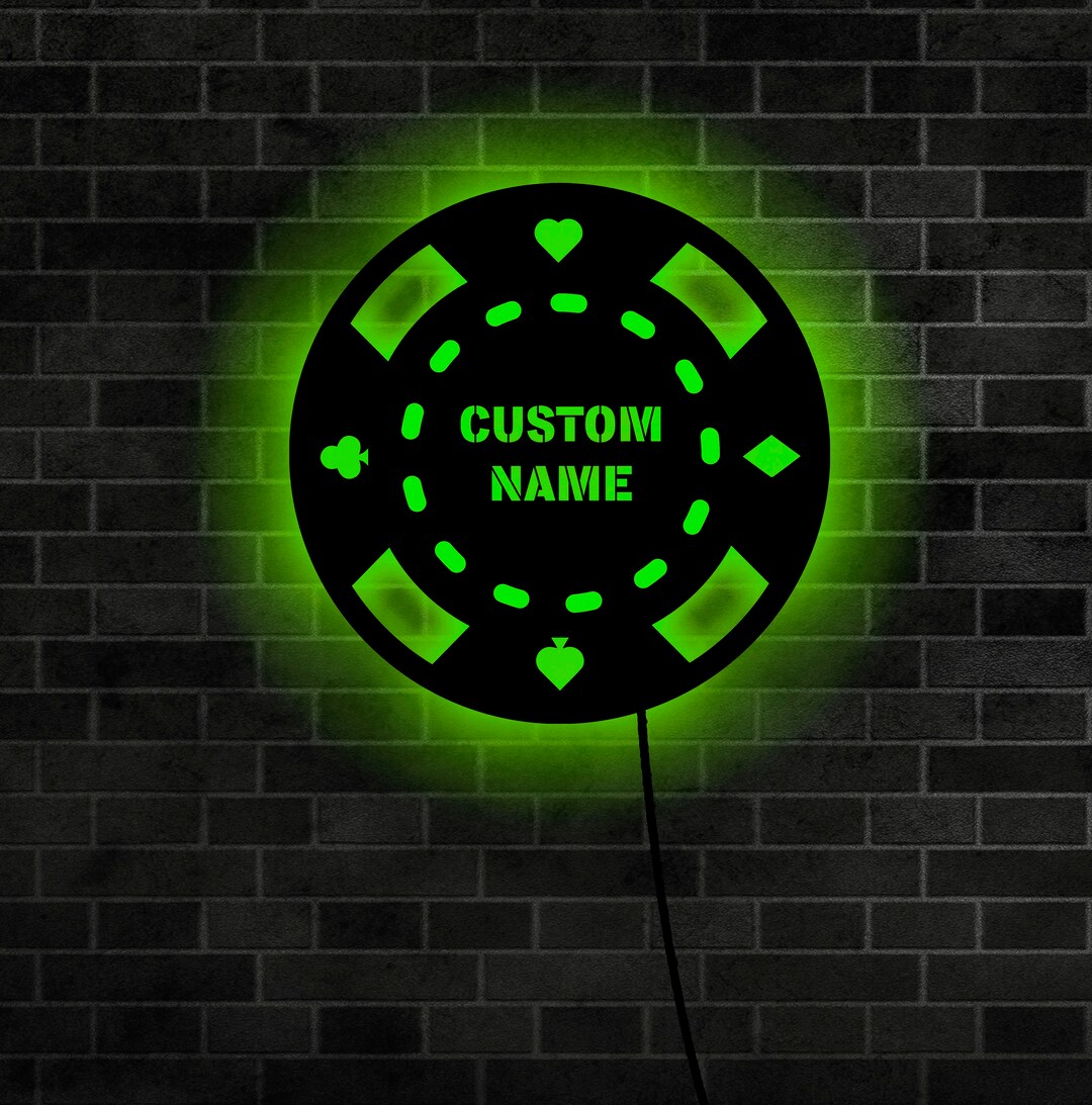 Poker Chip Led Neon Sign, Personalized Poker Chip Coin Wall Decor, Game ...