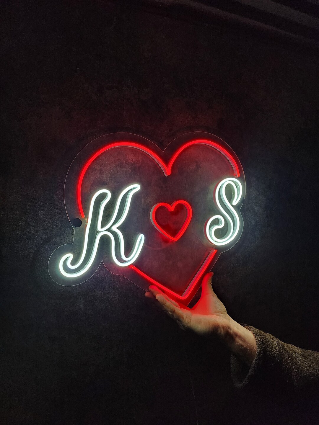 Custom Initials Heart Shape Neon Sign Valentine's Day Gift Decor ...