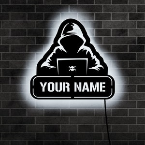 Hacker LED Sign: Custom Wood Wall Decor for Game Room - Etsy