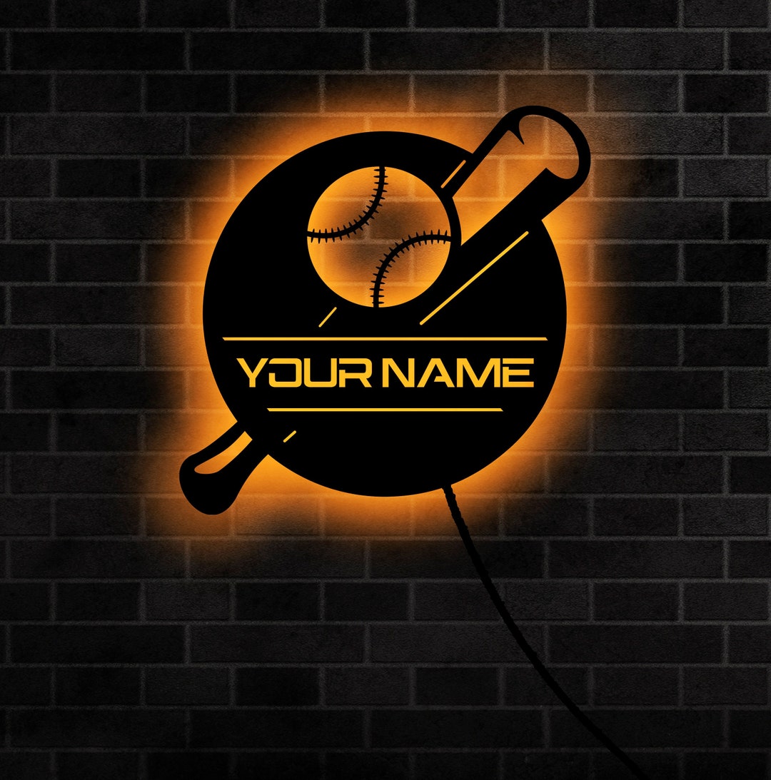 Personalized Led Sign Baseball Wall Art, Custom Baseball Decor, Neon ...