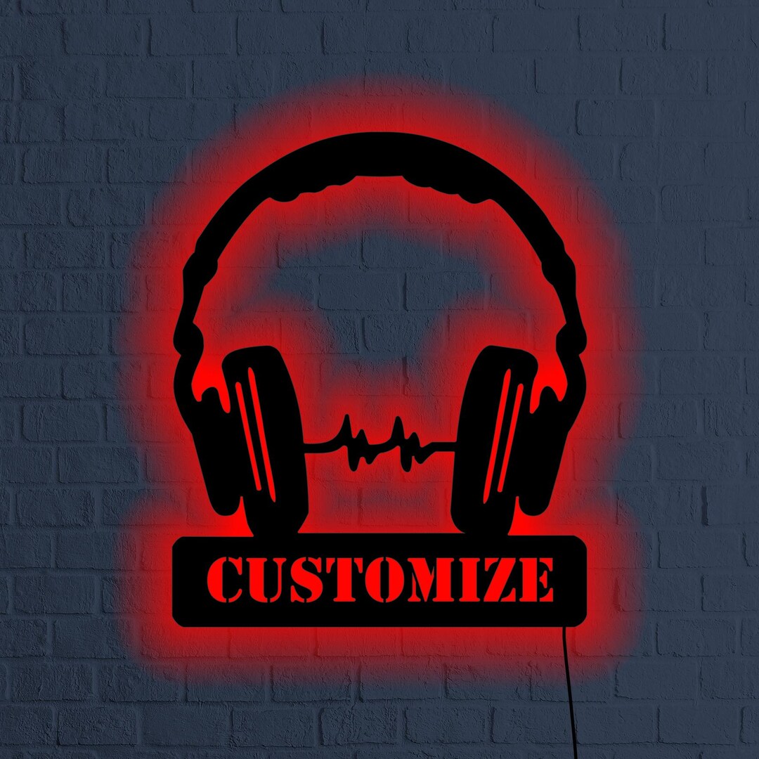 Headphone Wall Decor With Led Lights, Gamer Tag Neon Sign, DJ Headphone ...