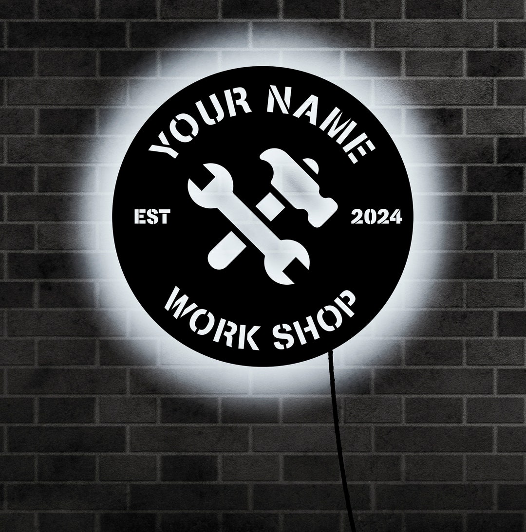 Personalized LED Lit Wall Decor for Workshop Custom Sign Man Cave Led ...