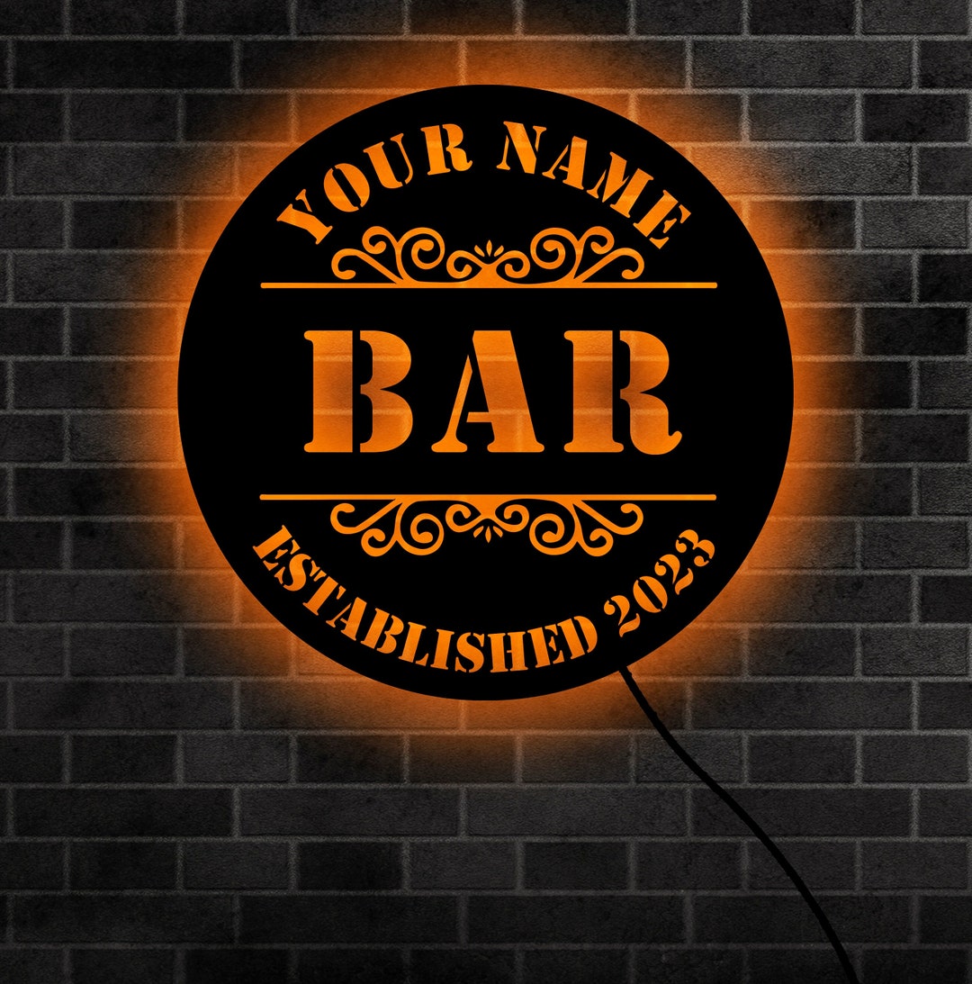 Personalised Bar Wall Art Decor, Custom Bar Led Sign, Home Bar Wood ...