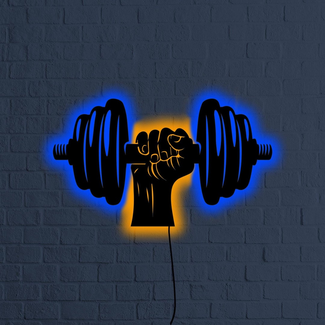 Dumbbell Sign Wall Decor With Led Lights, Bodybuilding Wall Art for ...