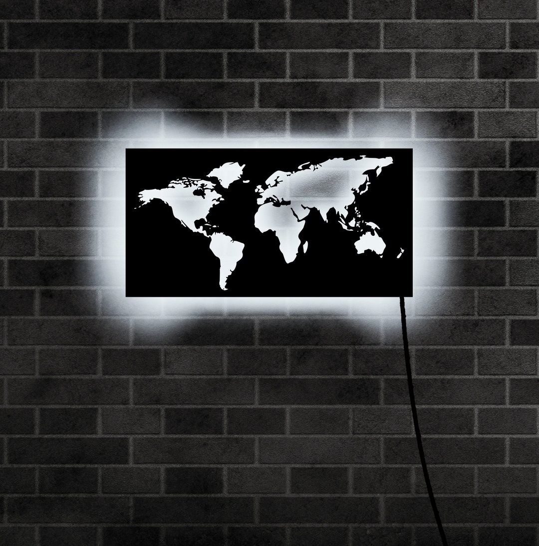 World Map Wooden Wall Art With Led Lights, World Map Wooden Wall Decor ...