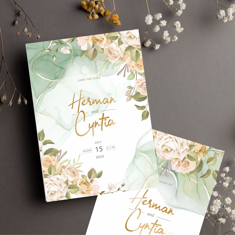 Greenery Wedding Invitation Template Printable Wedding - Etsy