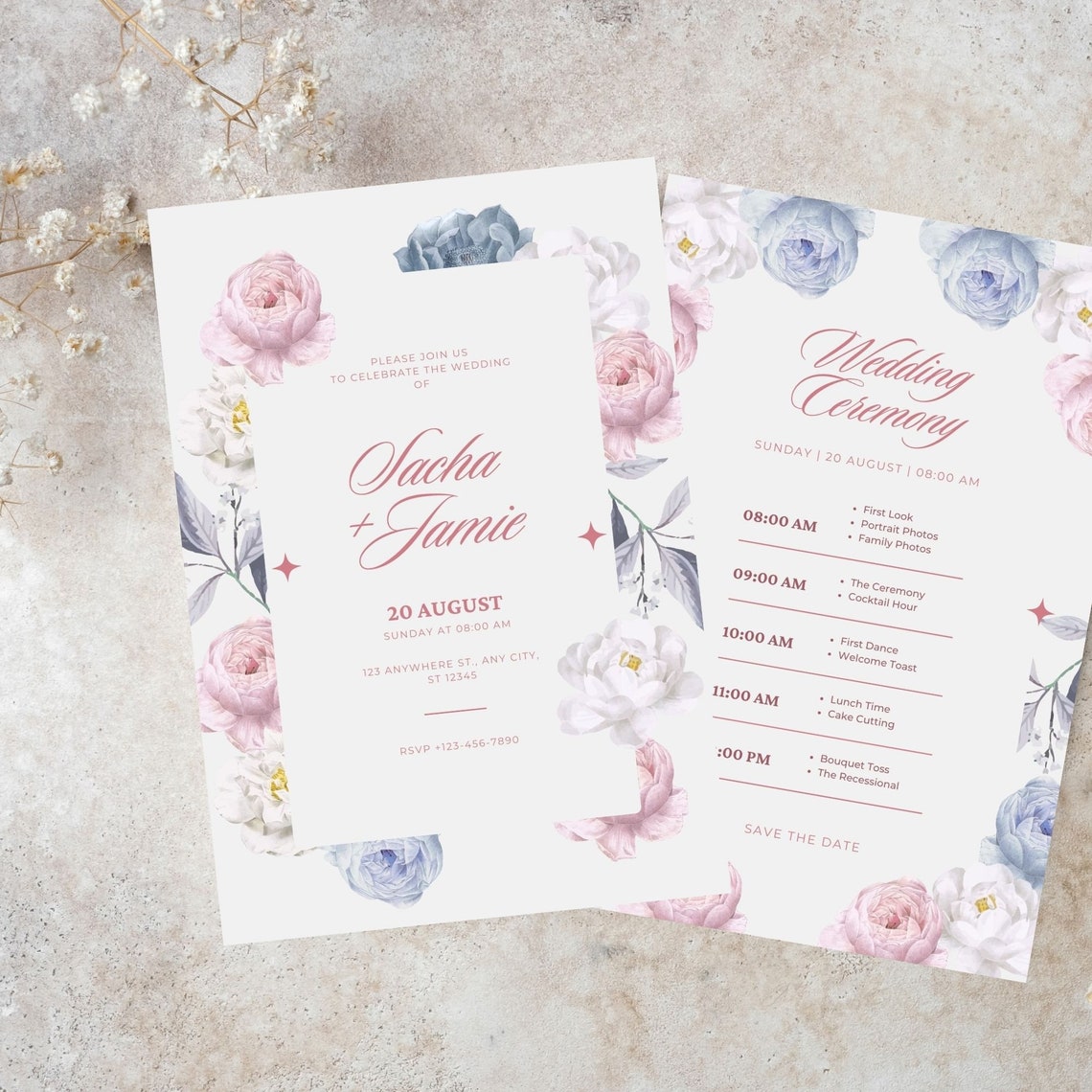 Floral Wedding Invitations Set Template Instant Download - Etsy