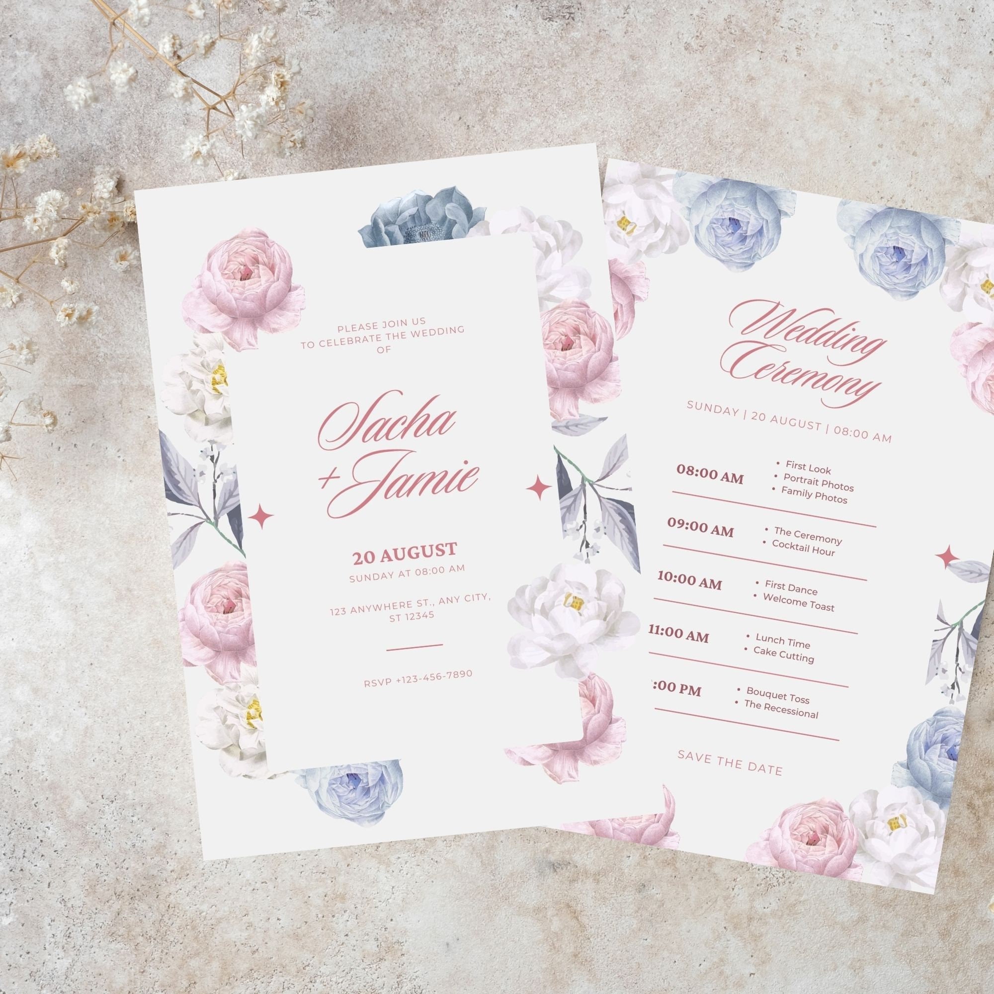 Floral Wedding Invitations Set Template Instant Download - Etsy