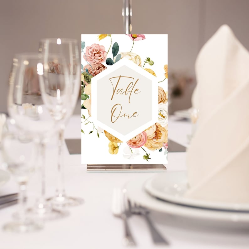 Floral Wedding Table Card Printable Table Numbers Template - Etsy