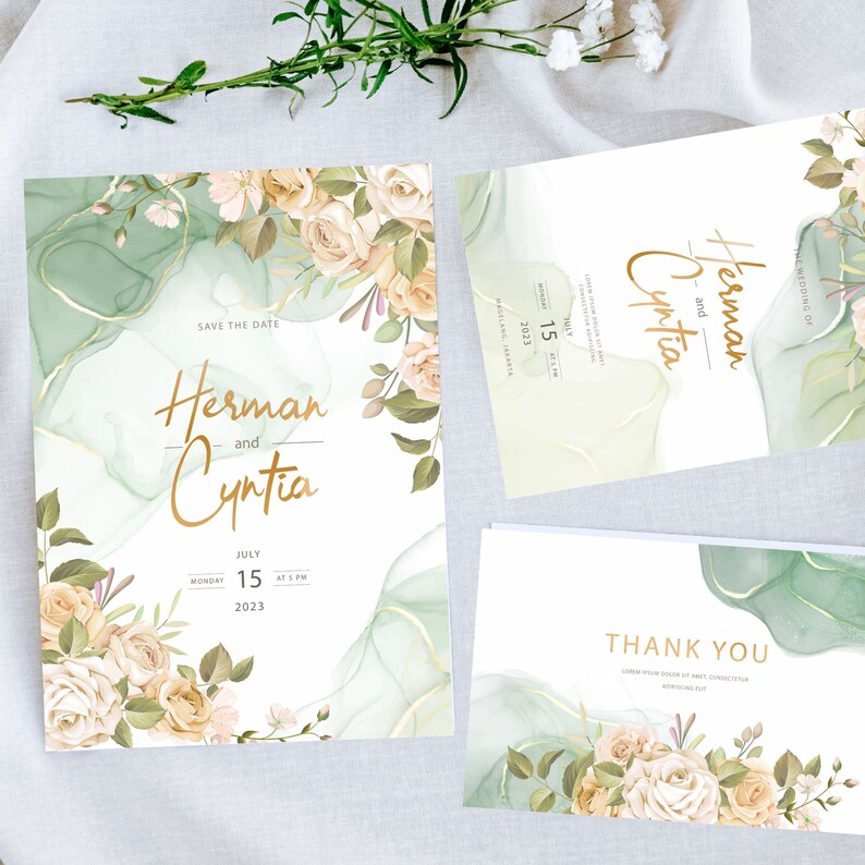Greenery Wedding Invitation Template Printable Wedding - Etsy