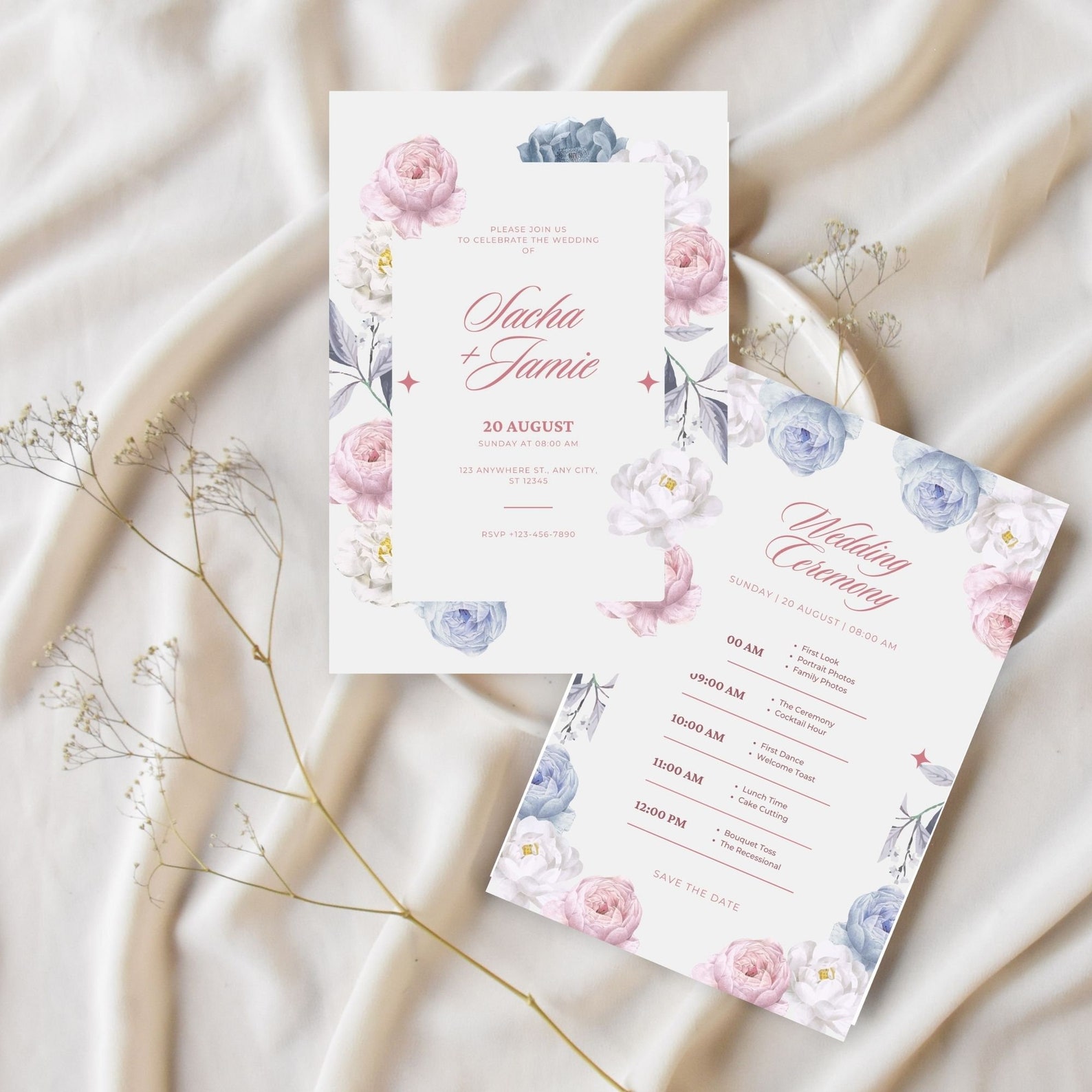 Floral Wedding Invitations Set Template Instant Download - Etsy