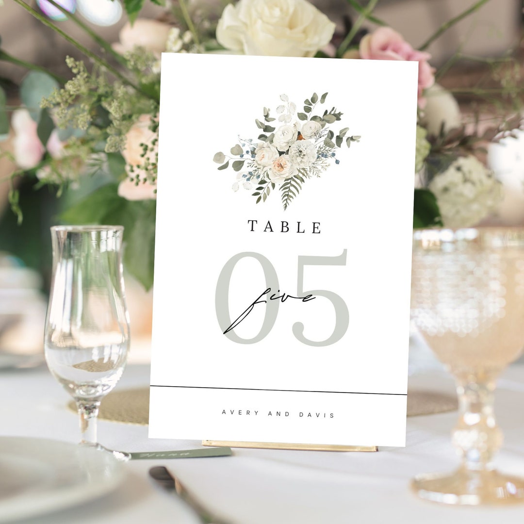 Floral Wedding, Table Card Template, Download , Edit Able, Unique Saga ...