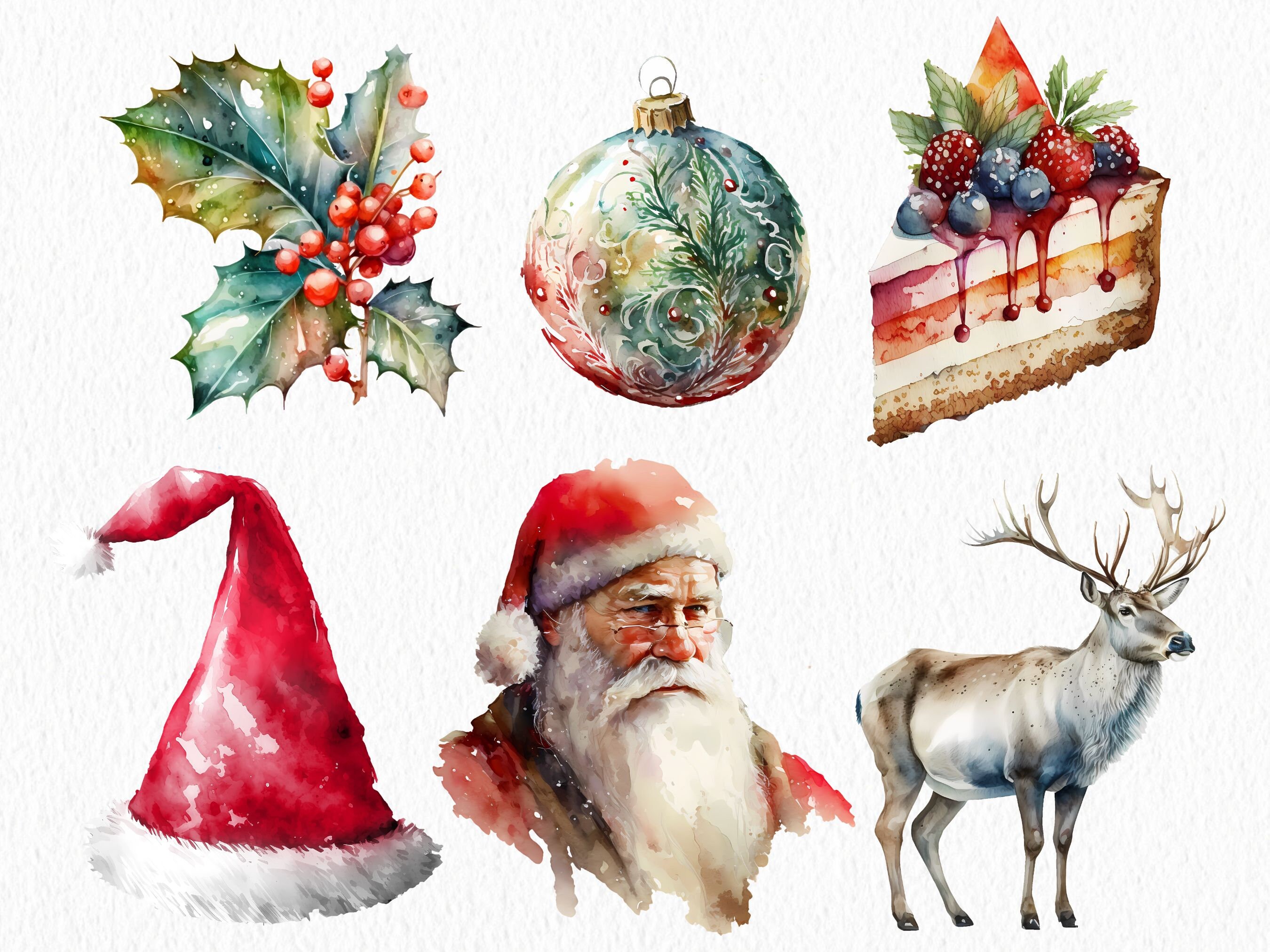 Christmas Watercolor Clipart, Cute Santa Watercolor Graphics, Winter ...