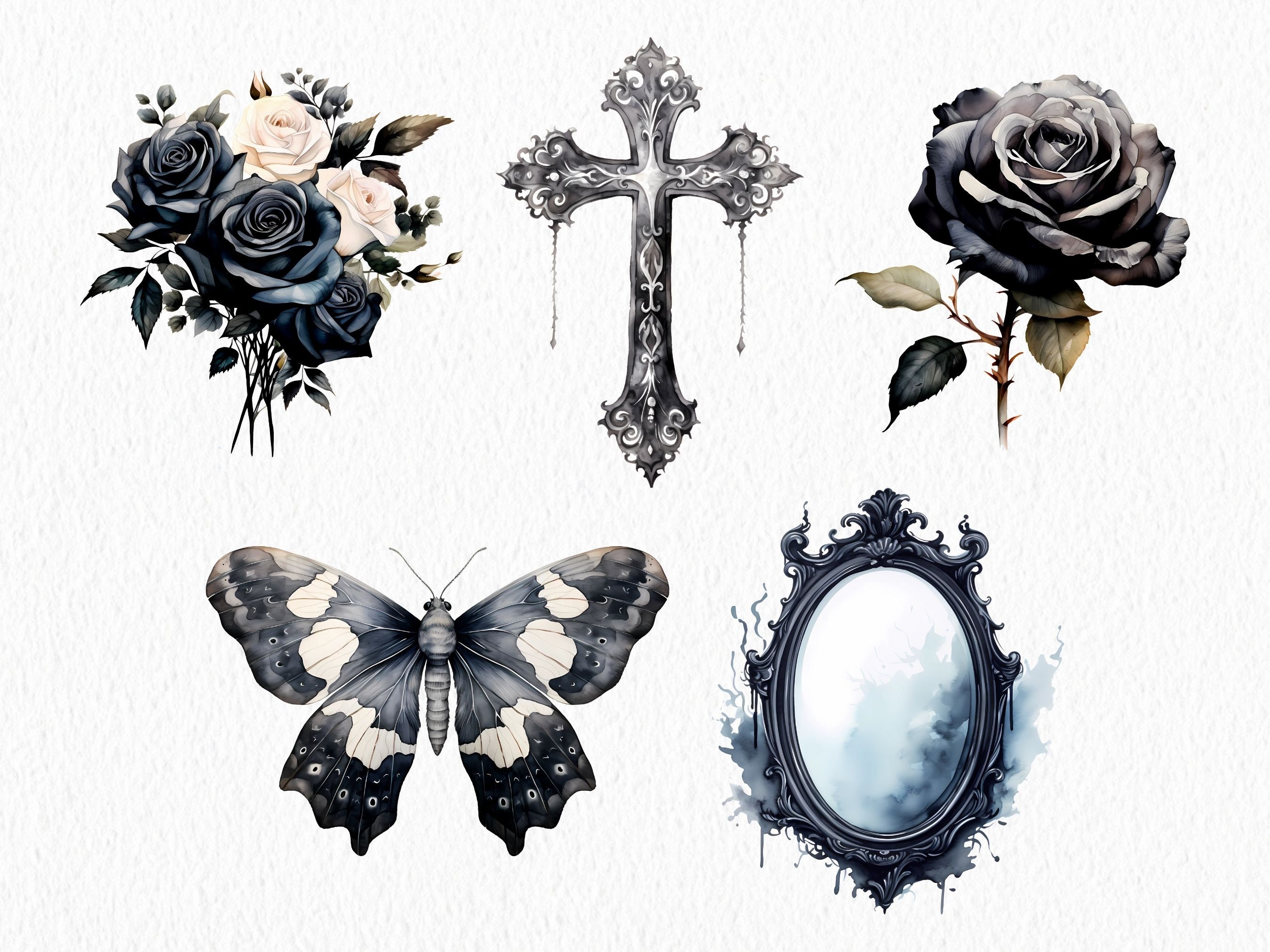 Gothic Clipart, Watercolor Black Goth Png Bundle, Dark Magic Clip Art ...