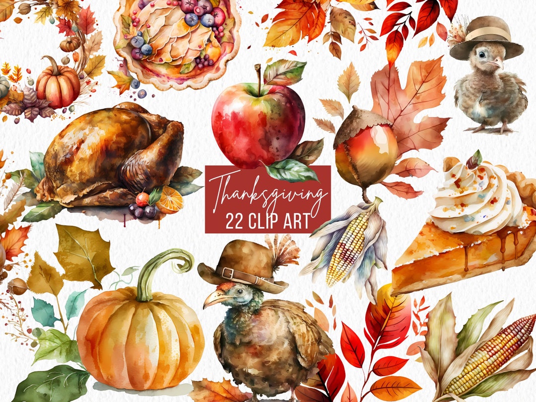 Thanksgiving Watercolor Clipart, Fall Clipart Bundle, Pumpkin Png ...