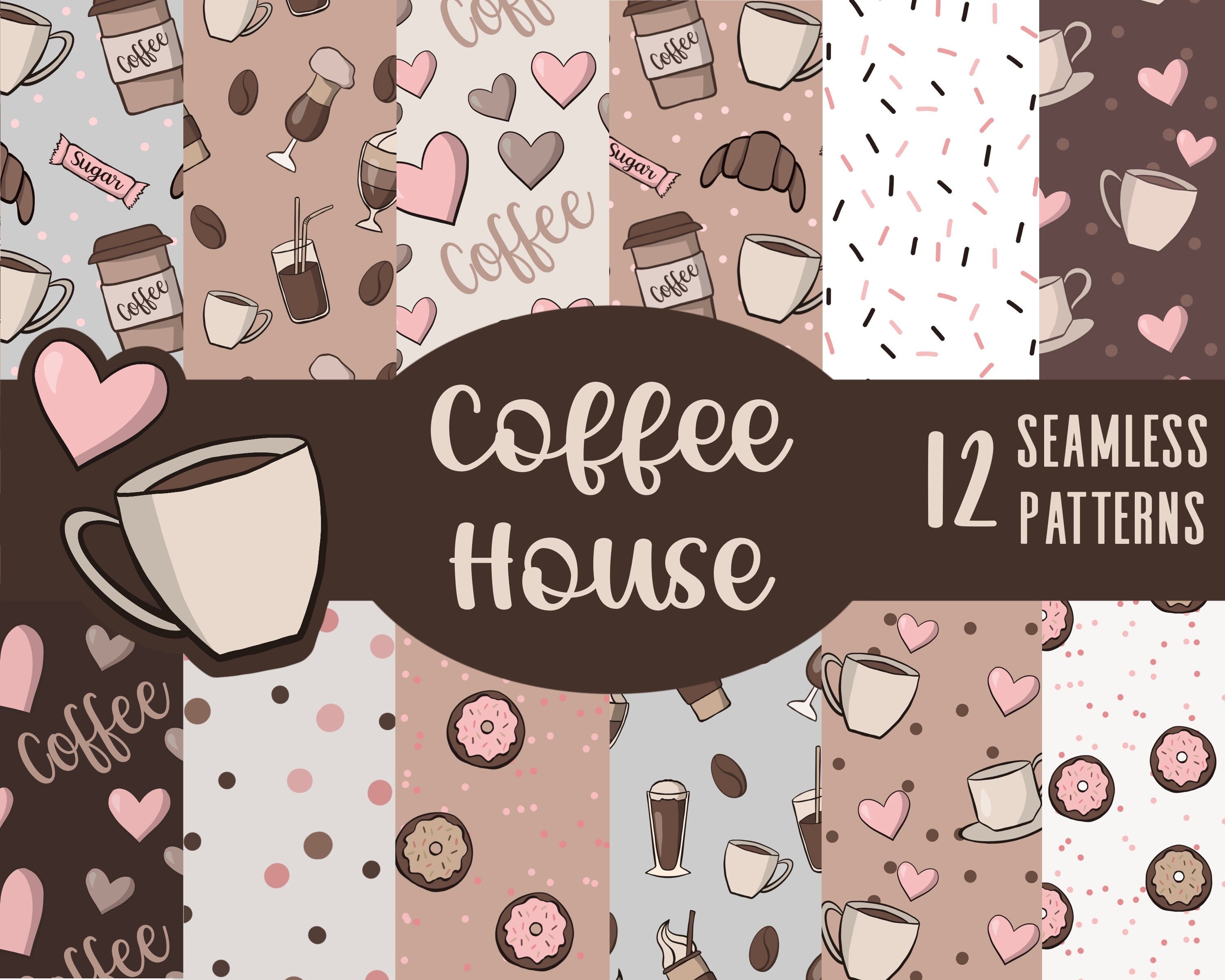 Coffee House Digital Paper Pack, Coffee Shop Cafeteria Bean Pattern ...