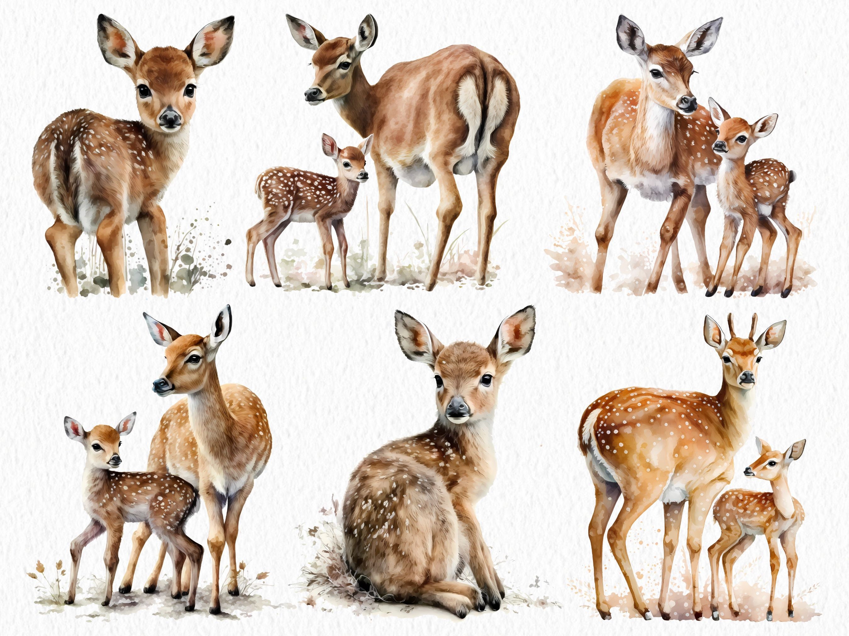 Watercolor Deer Clipart Bundle, Floral Deer PNG Bundle, Deer in Daises ...