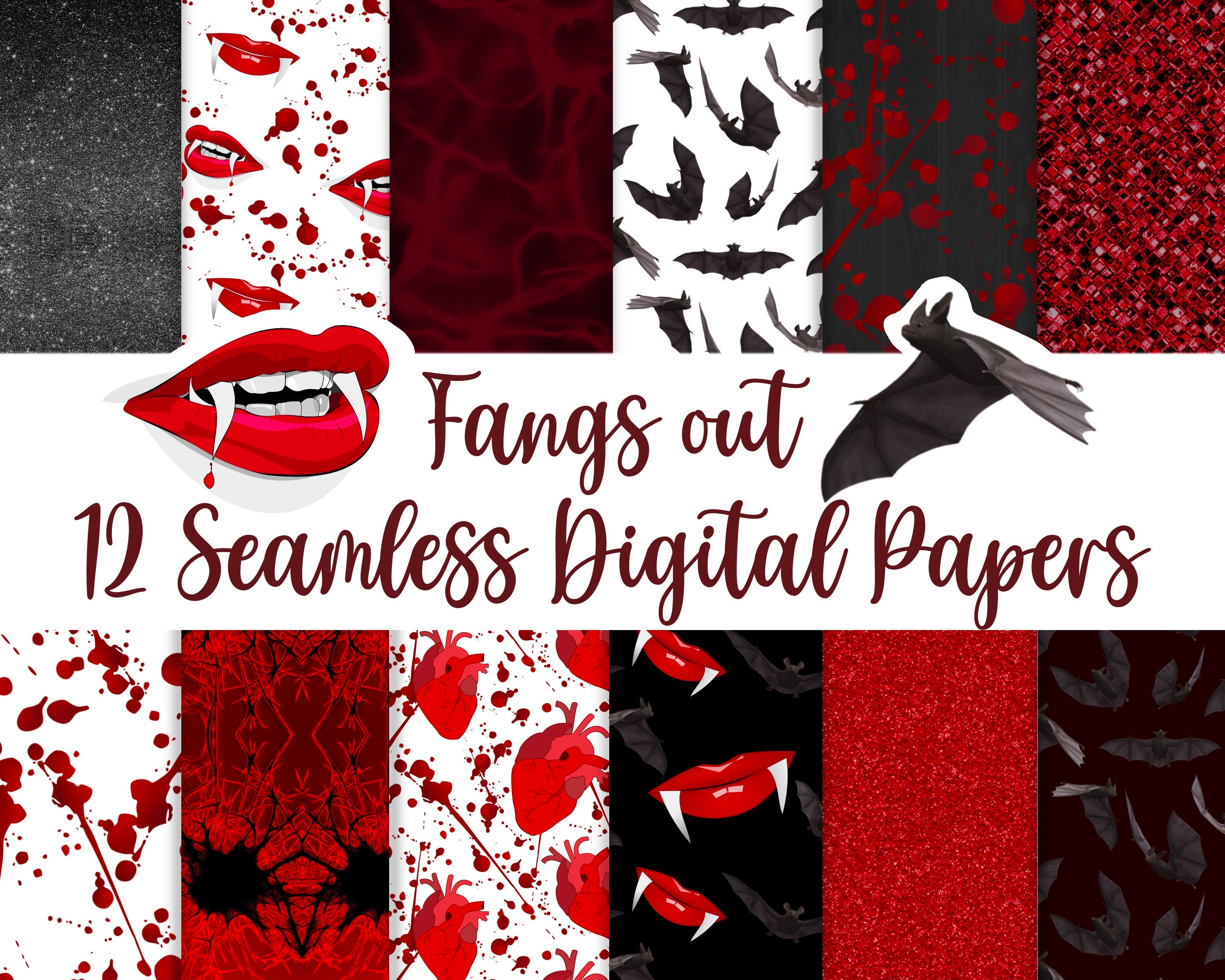 Bloody Digital Papers, Halloween Paper Pack, Horror Thriller Vampire ...