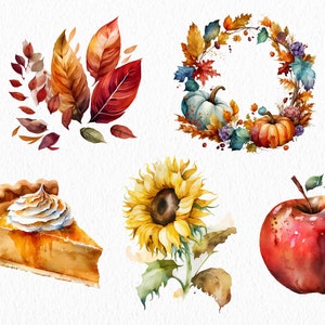 Thanksgiving Watercolor Clipart, Fall Clipart Bundle, Pumpkin Png ...