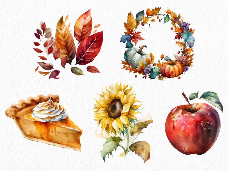 Thanksgiving Watercolor Clipart Fall Clipart Bundle Pumpkin - Etsy