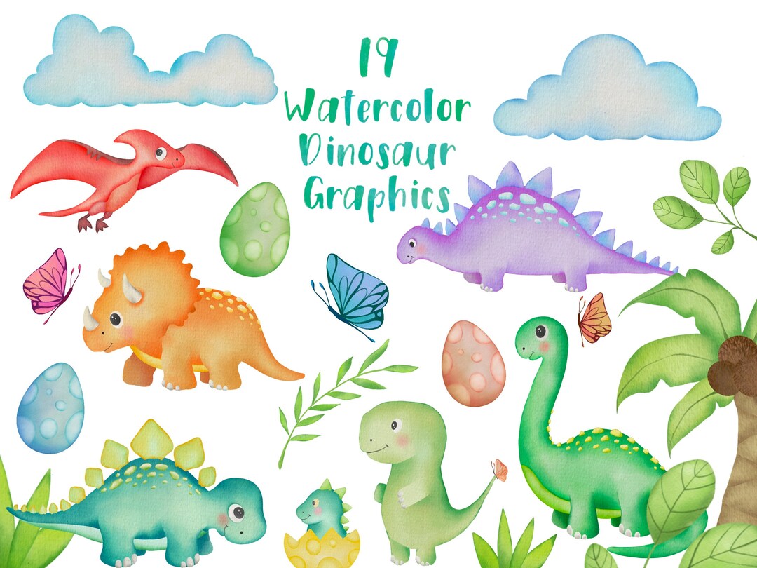 Dino Watercolor Clipart Bundle, Dinosaur Baby Shower, Roar, Baby Dino ...