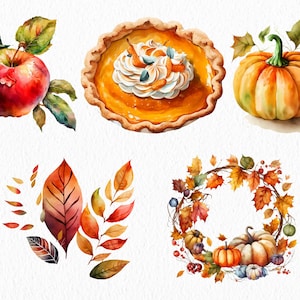 Thanksgiving Watercolor Clipart, Fall Clipart Bundle, Pumpkin Png ...