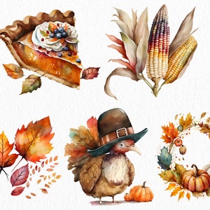 Thanksgiving Watercolor Clipart, Fall Clipart Bundle, Pumpkin Png ...