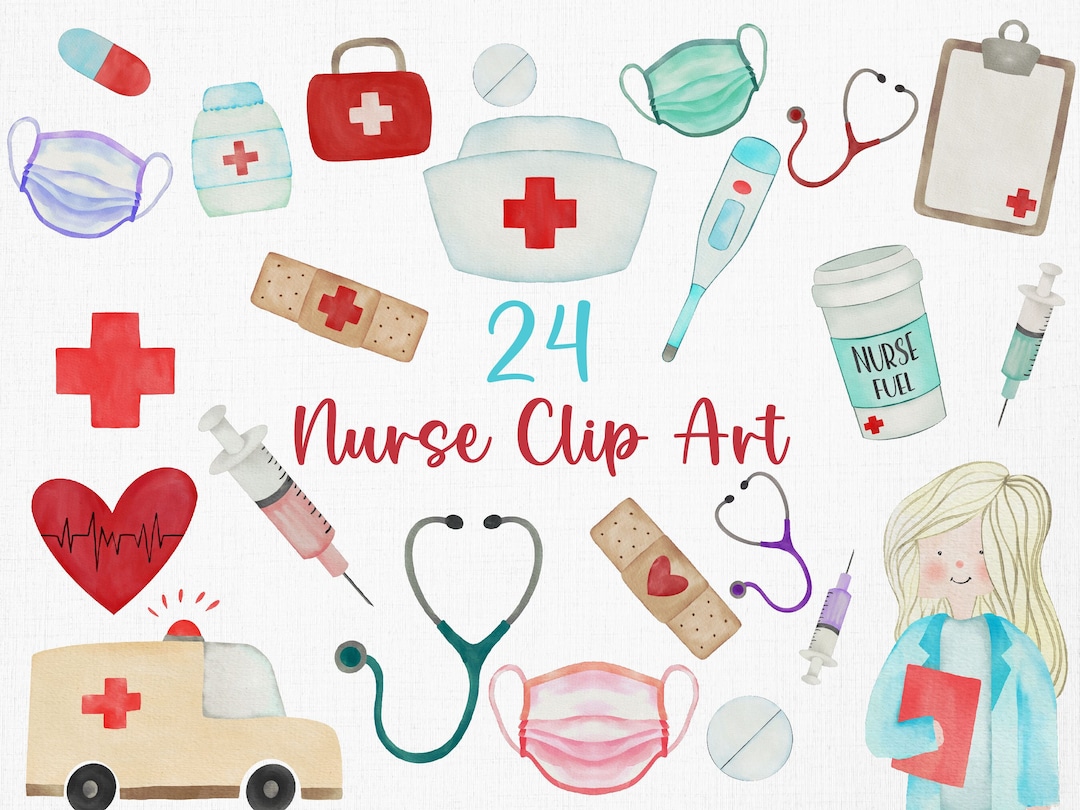 Watercolor Nurse Clip Art Bundle, Nurse Life Hand Drawn Digital Clipart ...