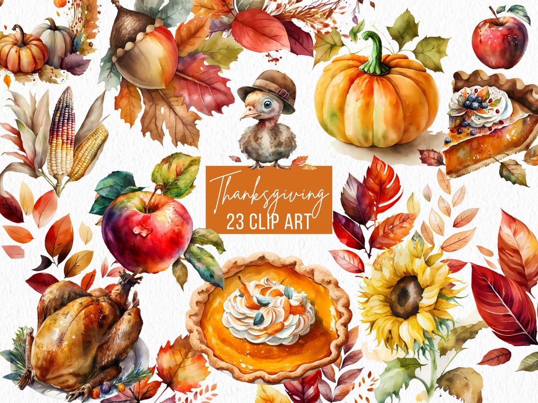 Thanksgiving Watercolor Clipart, Fall Clipart Bundle, Pumpkin Png ...