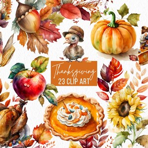 Thanksgiving Watercolor Clipart, Fall Clipart Bundle, Pumpkin Png ...