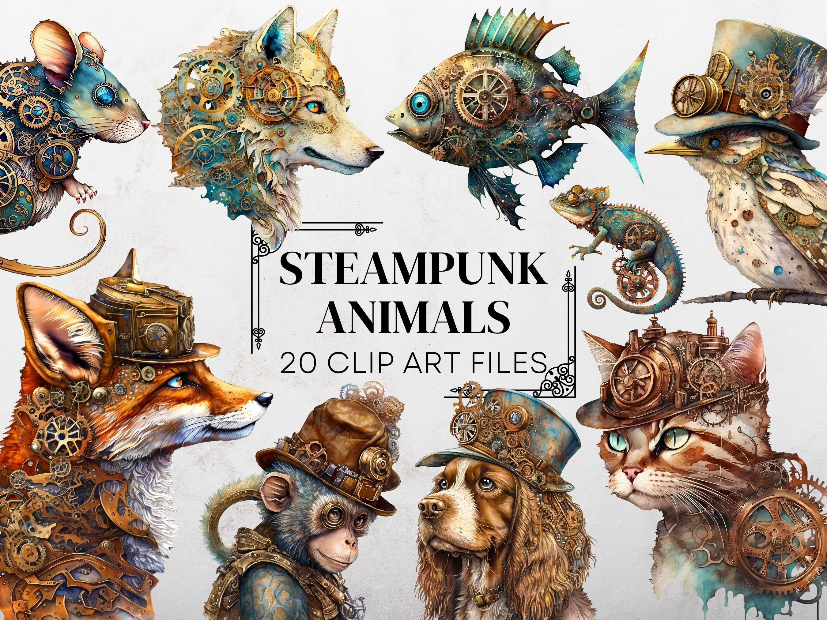Steampunk Animals Clipart Bundle Vintage Animals PNG Antique - Etsy