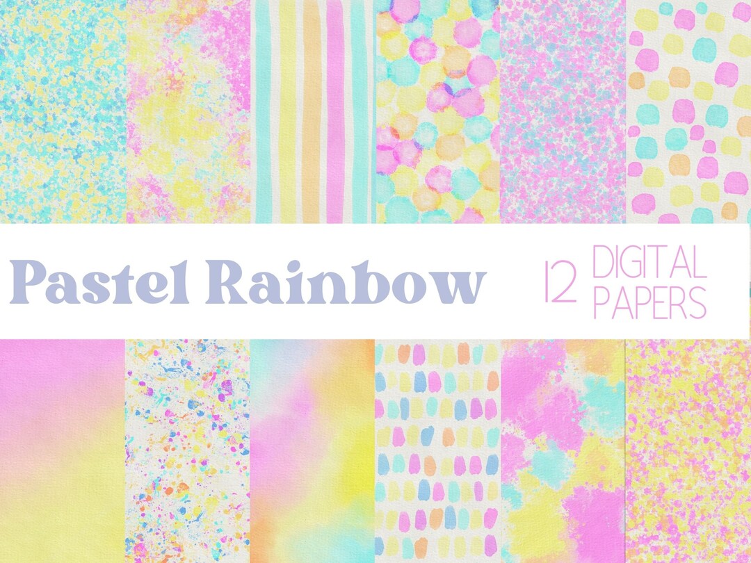 Pastel Rainbow Digital Papers, Watercolor Ombre Patterns, Pastel Colors ...