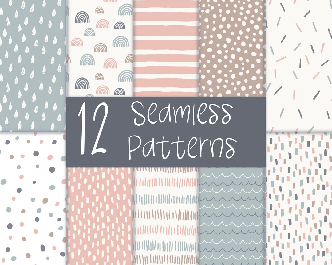 Hand Drawn Digital Paper Pack, Doodles Seamless Patterns, Pastel ...