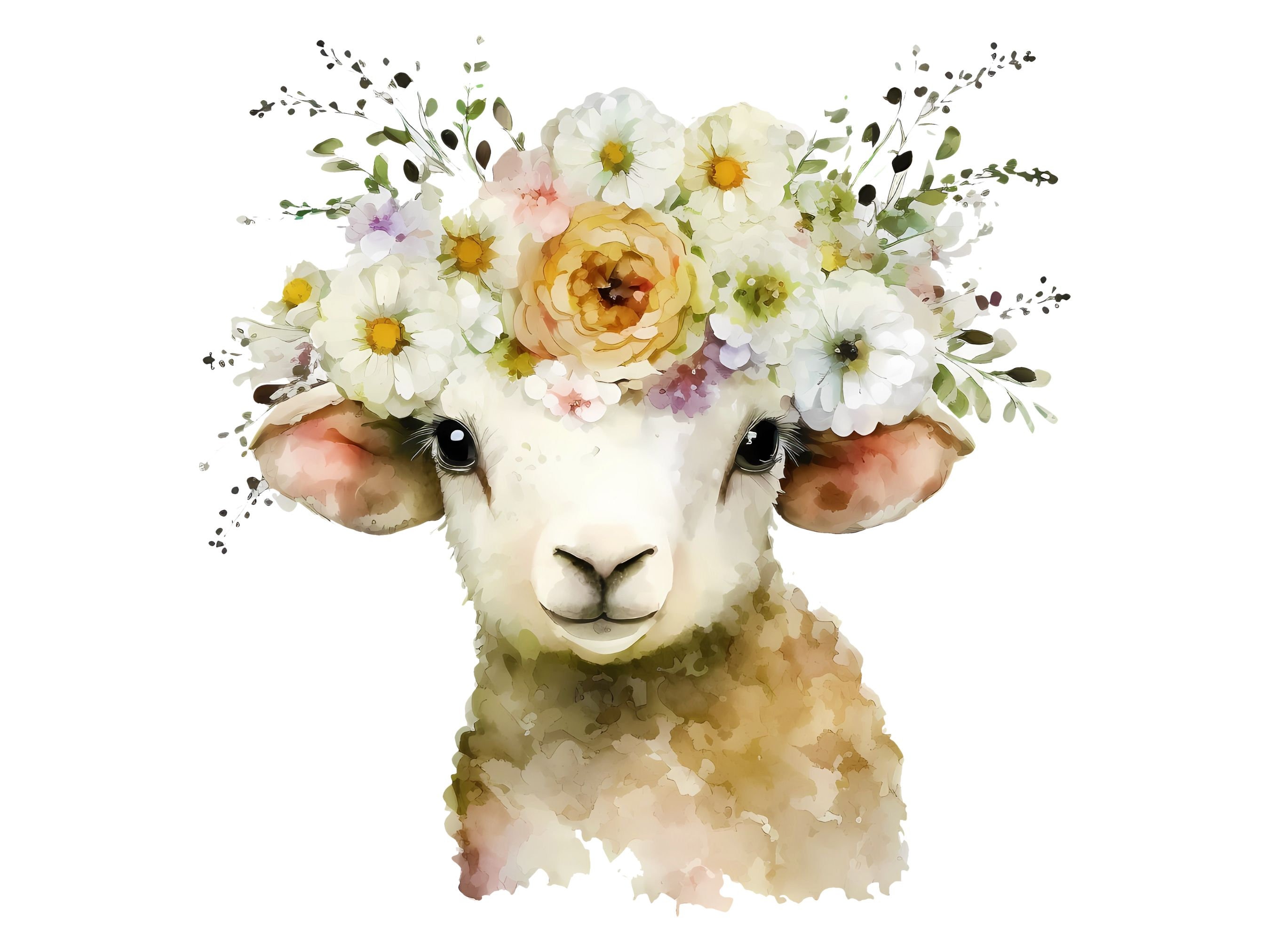 Watercolor Sheep Clipart Bundle, Floral Sheep PNG Bundle, Baby Sheep ...