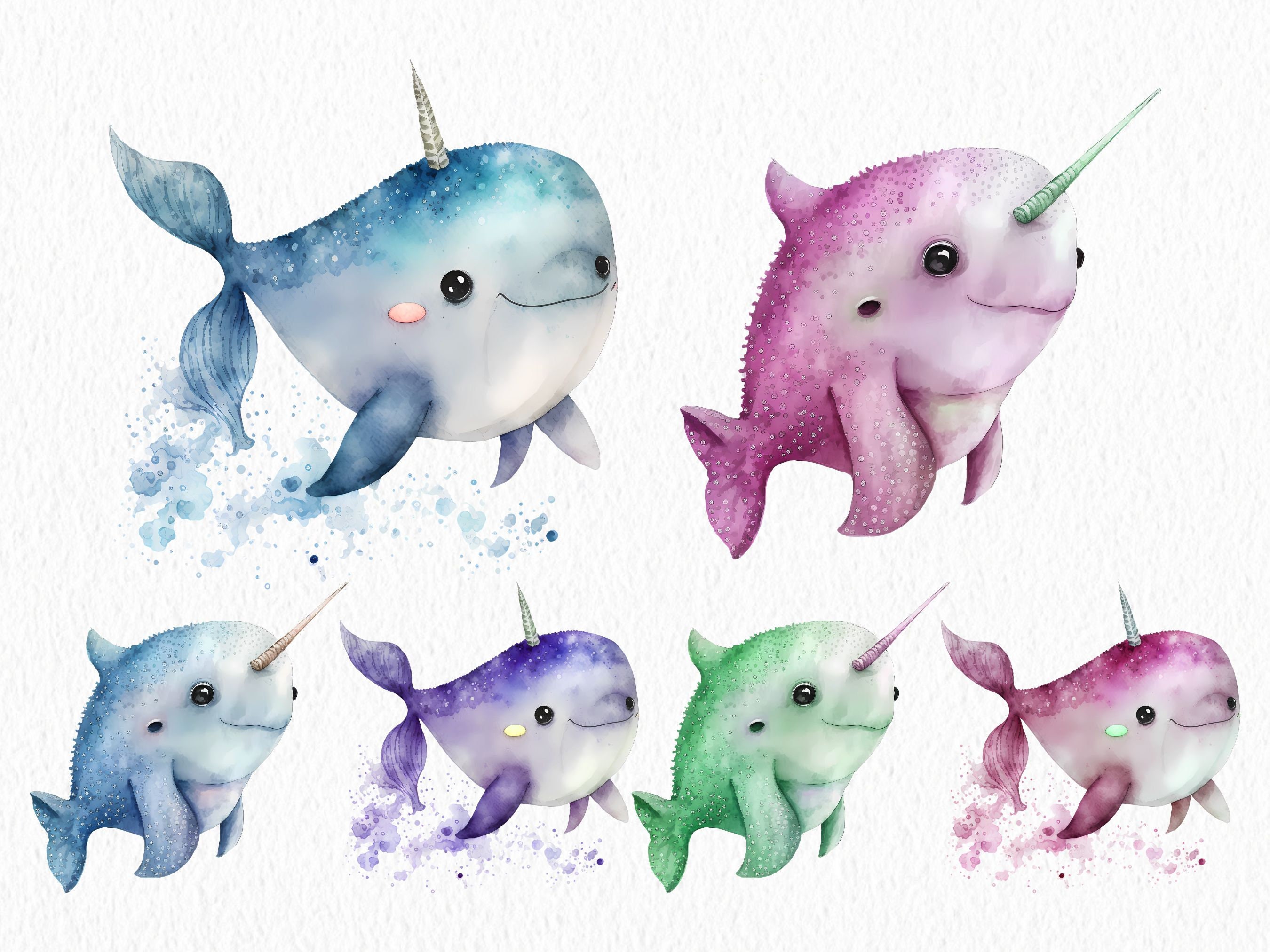 Watercolor Sea Animals Clipart Bundle, Whales Jellyfish and Starfish ...