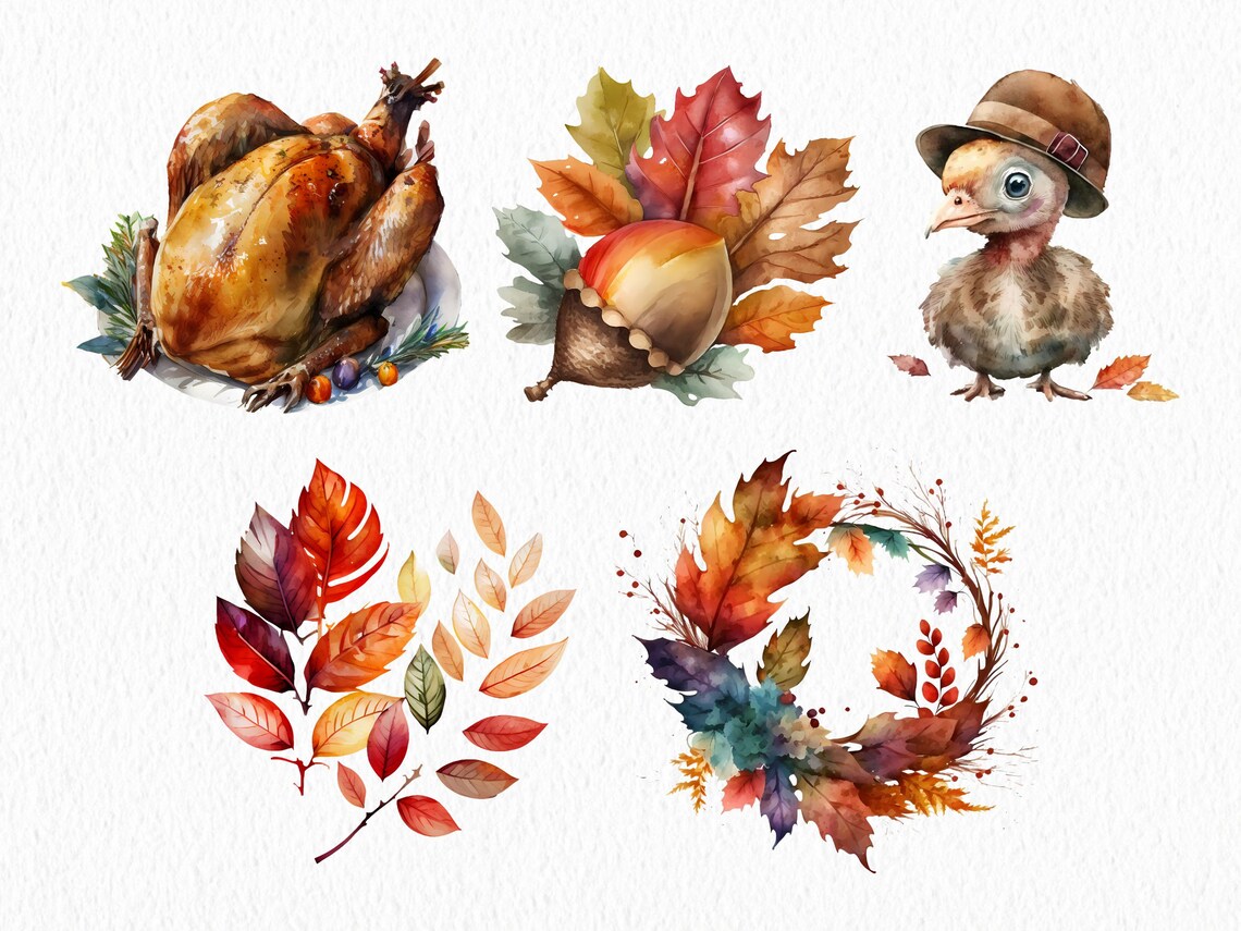 Thanksgiving Watercolor Clipart Fall Clipart Bundle Pumpkin - Etsy