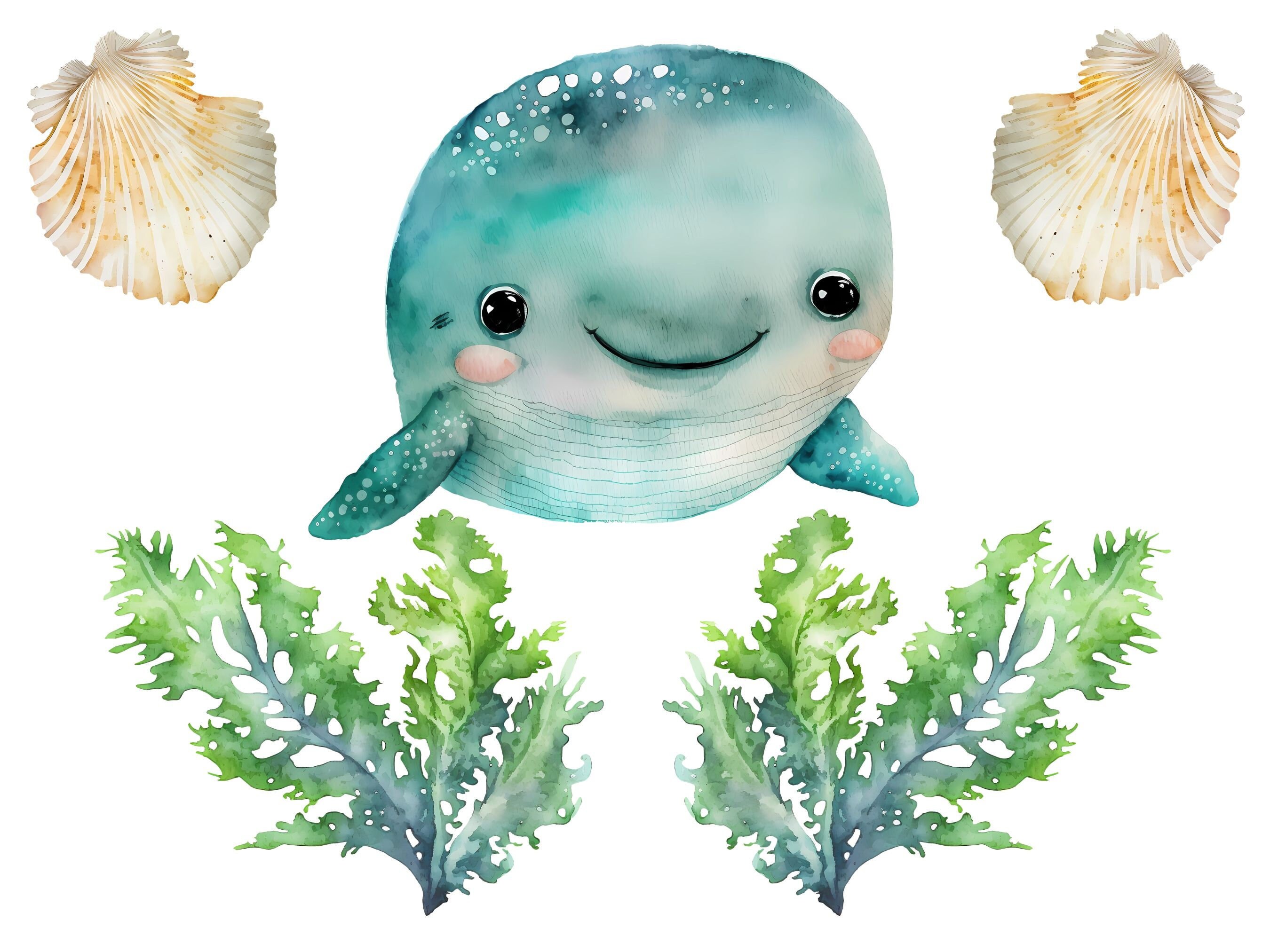 Watercolor Sea Animals Clipart Bundle, Whales Jellyfish and Starfish ...