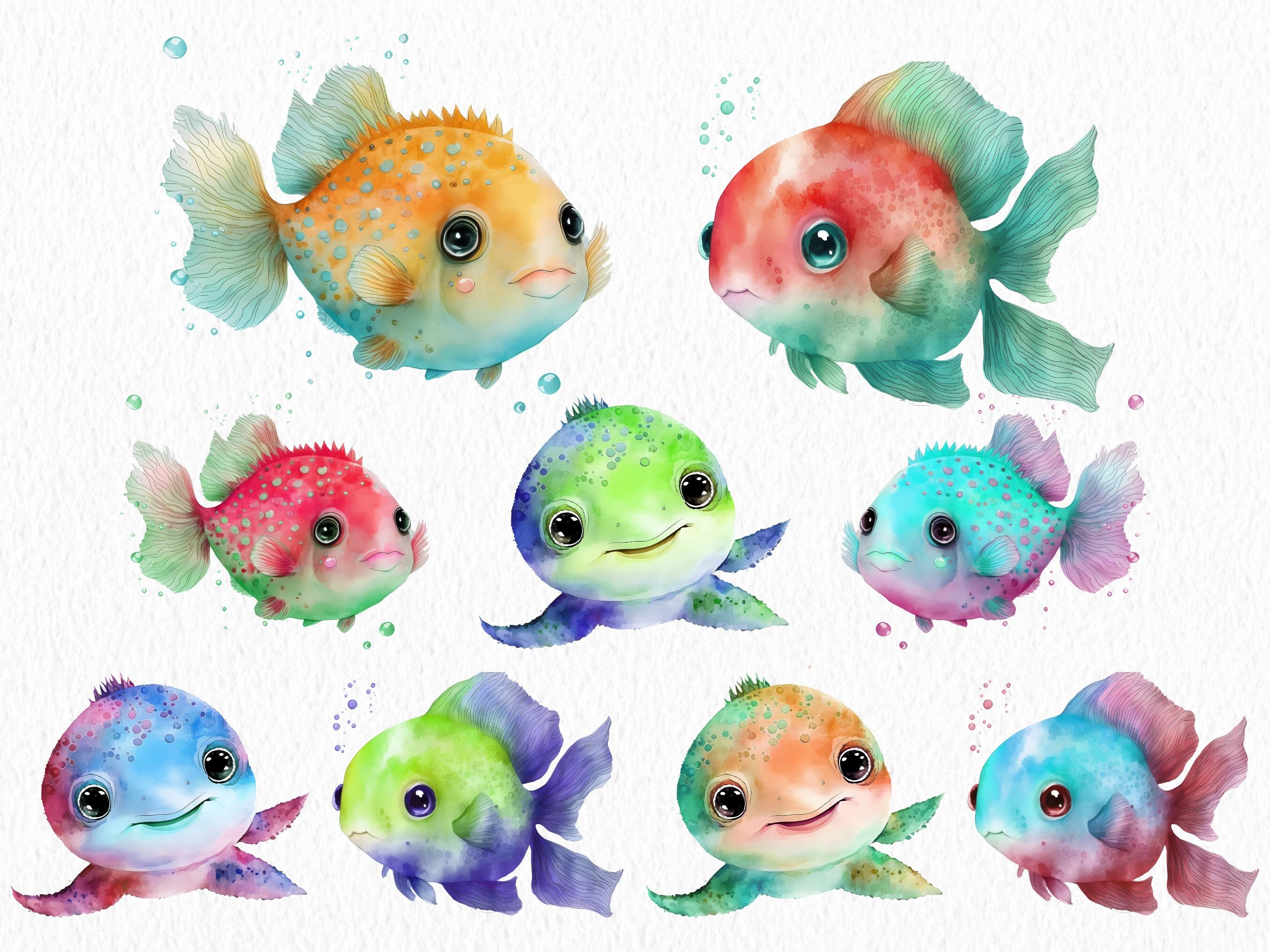 Watercolor Sea Animals Clipart Bundle, Whales Jellyfish and Starfish ...