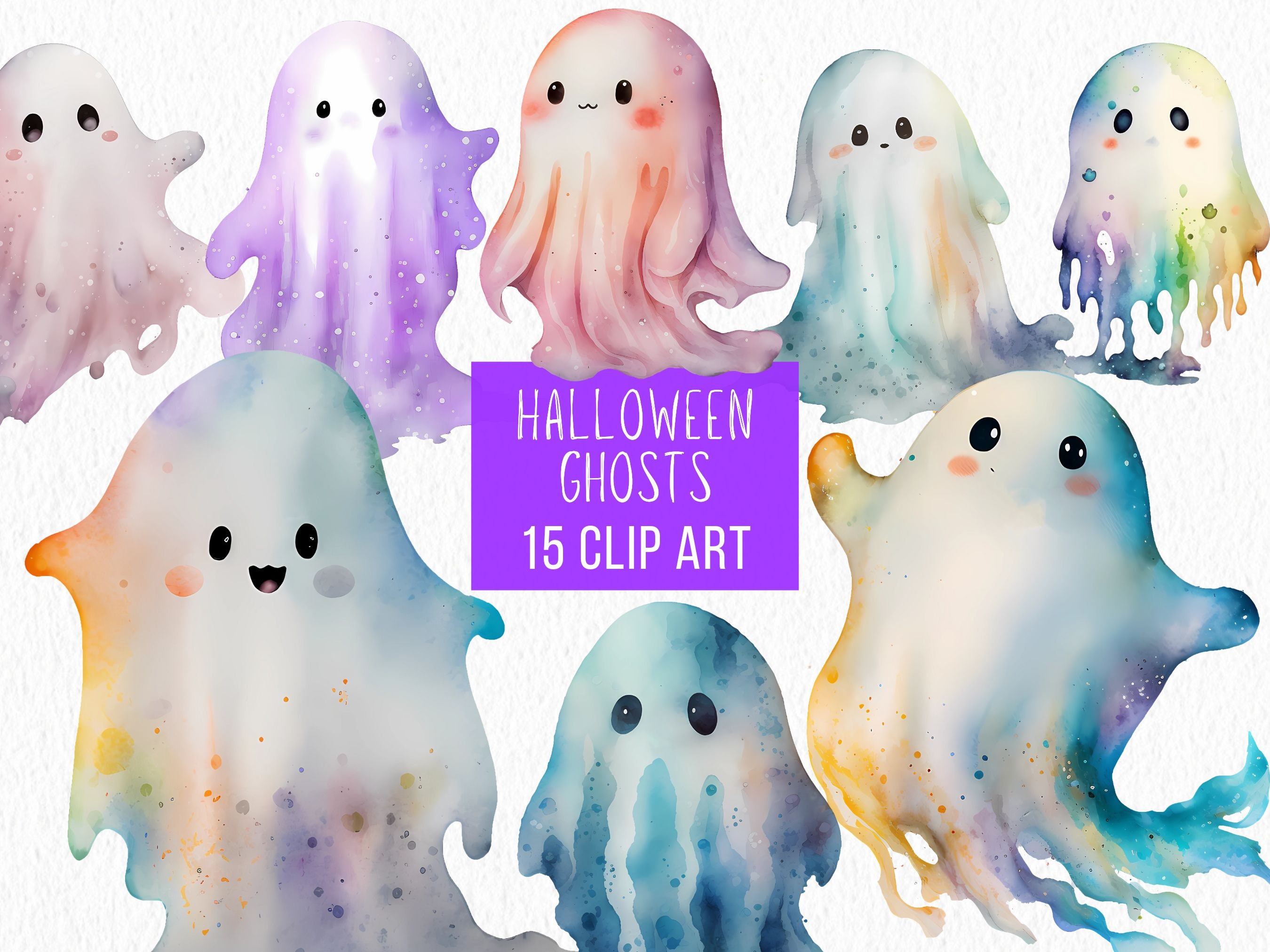 Halloween Ghosts Clipart Bundle Watercolor Ghost PNG Bundle - Etsy