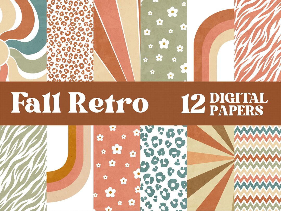 Fall Retro Digital Papers, 80s Digital Papers, Hippie Pattern, Retro ...