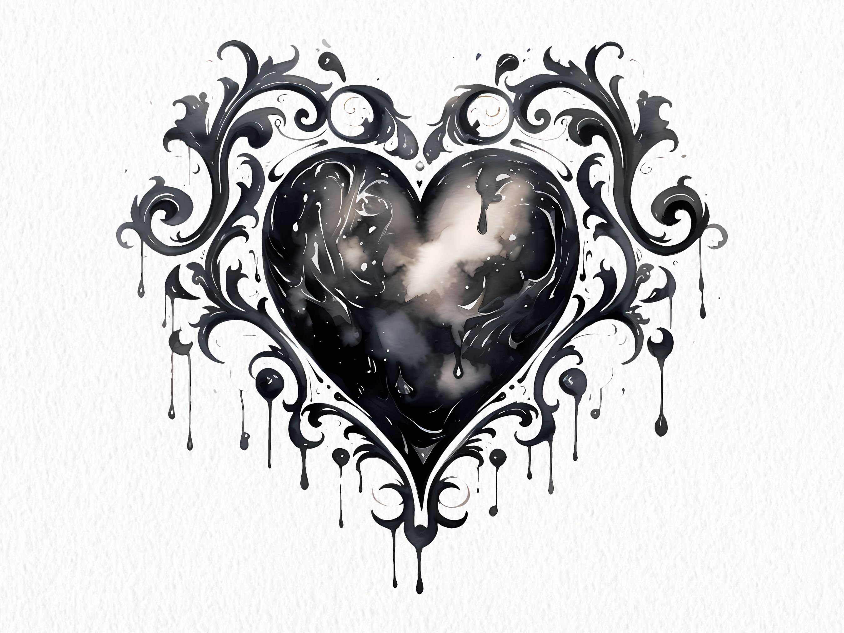 Gothic Heart Clipart, Watercolor Black Hearts Png Bundle, Dark Magic ...